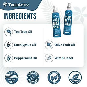 TreeActiv Yoga Mat Cleaner Spray, 4 fl oz, Cleaning Spray for Yoga Accessories, All Purpose Mat Spray for Gym Equipment, Workout Mat Spray With Tea Tree Oil, Yoga Mat Spray Cleaner, with 2000 Sprays