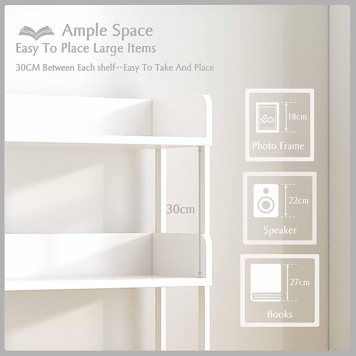 OSCHF Wide Open Shelf Bookcase - Modern 3-Tier Floor Standing Display Bookshelf with Top Edge and Metal Frame for Home and Office, Storage Shelving, Warm White