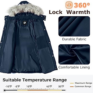 poonyfesh Women's Winter Hooded Coat Waterproof Down Long Jacket Warm Parka Thicken Puffer Coat with Removable Fur Hood Navy 3XL