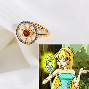 IDesign Stella's Ring of Solaria, Sun Ring, Star Light, Sun Burst, Fairy Heirloom Solaria Rhinestone Crystal Ring (gold)