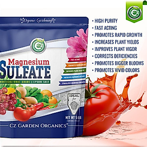 Magnesium Sulfate Epsom Salt 5LB - Made in USA - Plant Food Fertilizer for Hydroponics, Plants, Flower Gardens - Fruit, Vegetables, Holistic Herbs. OMRI Listed