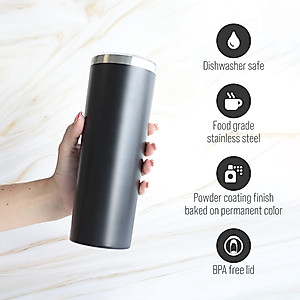 Custom insulated 20oz tumbler with lid, personalized skinny metal powder coated thermo for women men, engraved corporate gift to add your logo cup, travel thermal tumbler for coffee & beverages