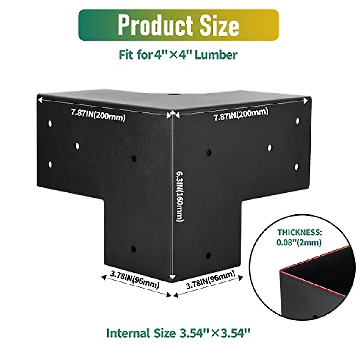 4x4 Pergola Brackets 3-Way 90° Right Angle Corner Extension Bracket Woodworks DIY Pergola kit with Black Powder Coated,Modular Sizing Pergola/Gazebo Hardware for 4x4 inches Lumber(4PCS)……