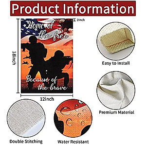 Patriotic Memorial Day Garden Flag Home of The Free Because of The Brave Soldier Garden Flags 4th of July 12x18 Inch Double Sided Burlap Yard Banner for Spring Summer Outdoor Decor(ONLY FLAG)