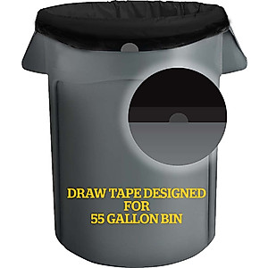 Ultrasac 45-55 Gallon 1.25 MIL Black Garbage Bags With Drawstrings Fits Rubbermaid Brute Trash Cans - 40" x 45" - Pack of 100 - For Commercial, Industrial, Municipal, & Healthcare