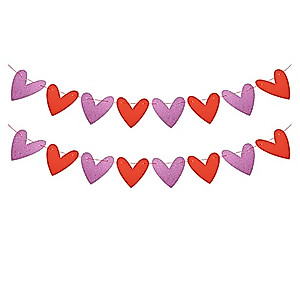 SaktopDeco Red Pink Glitter Heart Garland Banner Valentines Day Banner for Romantic Wedding Anniversary Party Fireplace Decorations