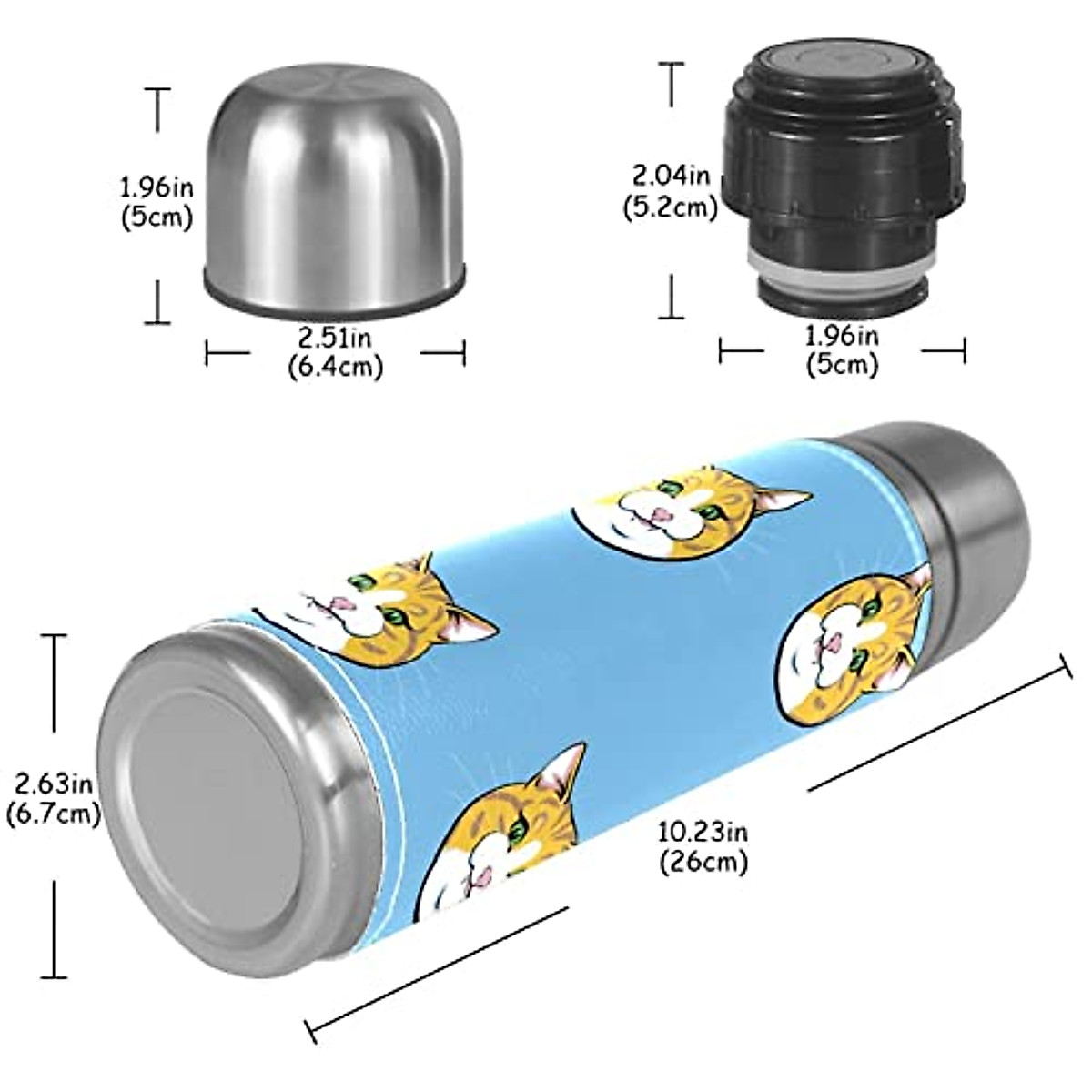 Stainless Steel Leather Vacuum Insulated Mug Cat Thermos Water Bottle for Hot and Cold Drinks Kids Adults 16 Oz