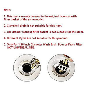 Only For 1.38 Inches Wash Basin Bounce Drain Filter , 2PCS Stainless Steel Kitchen Bathroom Plug Pop up Sink Drain Stopper Drain Strainer with Basket