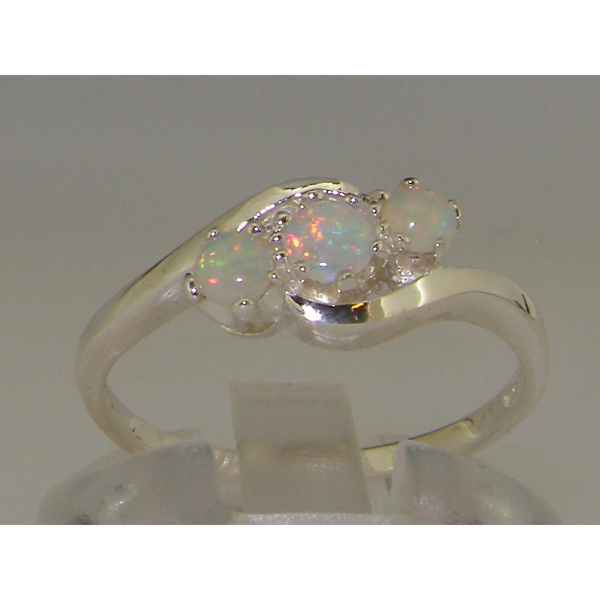 925 Sterling Silver Real Genuine Opal Womens Anniversary Ring - Size 8