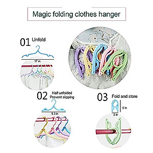 Clothes Hangers AEYTLOI 10pcs Colorful Travel Hangers with 1 Pack Clothesline, Portable Folding Coat Hangers Plastic Hangers, Travel Accessories Clothes Drying Rack for Travel