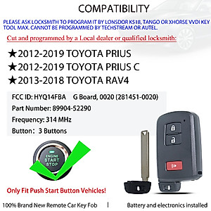 Smart Key Fob Remote Replacement Fits for Toyota Prius / Prius C 2012 2013 2014 2015 2016 2017 2018 2019 / RAV4 2013-2018 HYQ14FBA Keyless Entry Remote Control G-Board 89904-52290