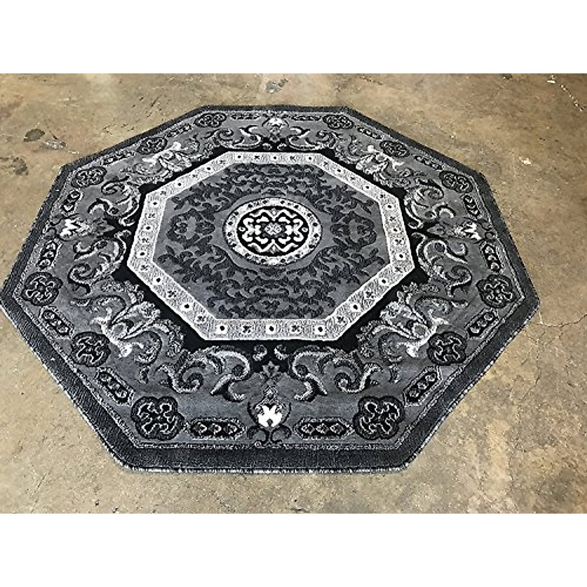 Carpet King Traditional Persian Oriental Octagon Area Rug Grey Black Silver Gray Design 101 ( 7 Feet 3 Inch X 7 Feet 3 Inch )