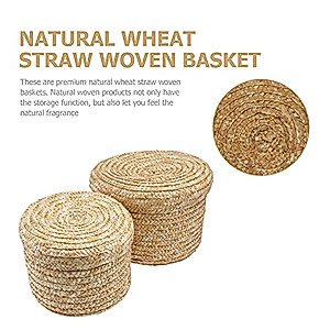 DOITOOL Food Decor 2pcs Straw Storage Basket Toy Basket Round Wheat Straw Hyacinth Storage Baskets