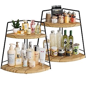 BSTSLL 2 Pack Bathroom Counter Organizer,2 Tier Corner Bathroom Counter Organizer,Wood Vanity Organizer Countertop for Bathroom Organizers and Dresser Skincare Storage