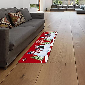 Libaoge Kitchen Mat Rug Set of 2 Christmas Snowman Xmas Tree Snowflake Red Runner Rug Anti-Fatigue Comfort Memory Foam Standing Mat Non-Slip Floor Door Mat for Bathroom Bedroom 18x30in+18x48in