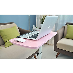 Qiveno Mobile Laptop Table, Standing Desk, Angle & Height Adjustable Rolling Laptop Desk Cart Over Bed Folding Portable Table for Hospital Home Office Pink