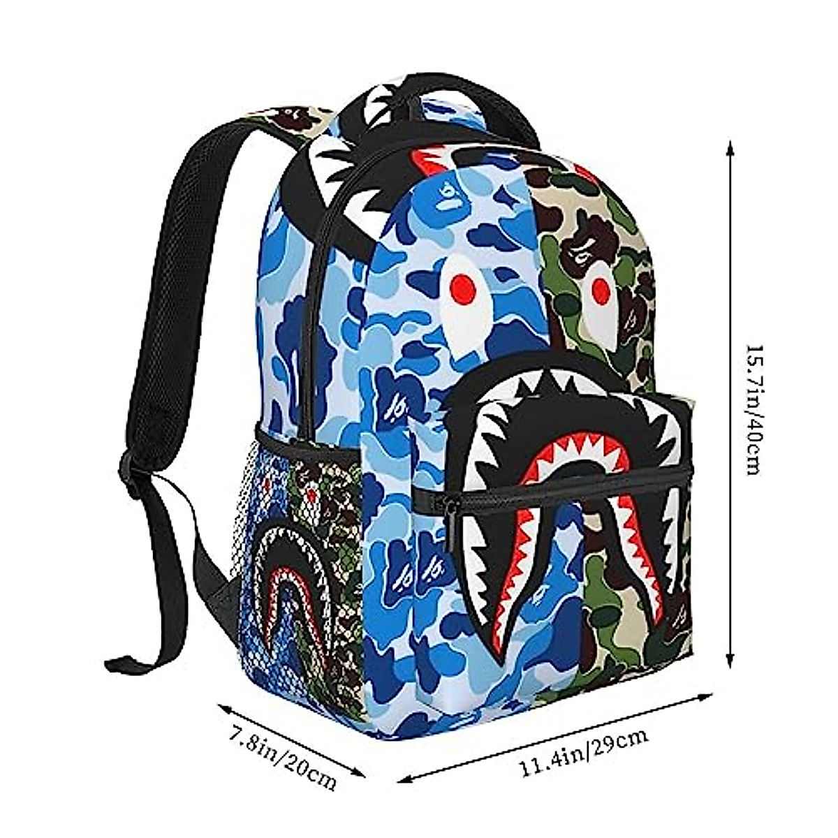 AIRPO Shark Teeth Camo Backpacks Camouflage Fashion Big Capacity Laptop Daypack 17 Inch Lightweight Multiple Backpack Travel Shoulders Bag For Women Men