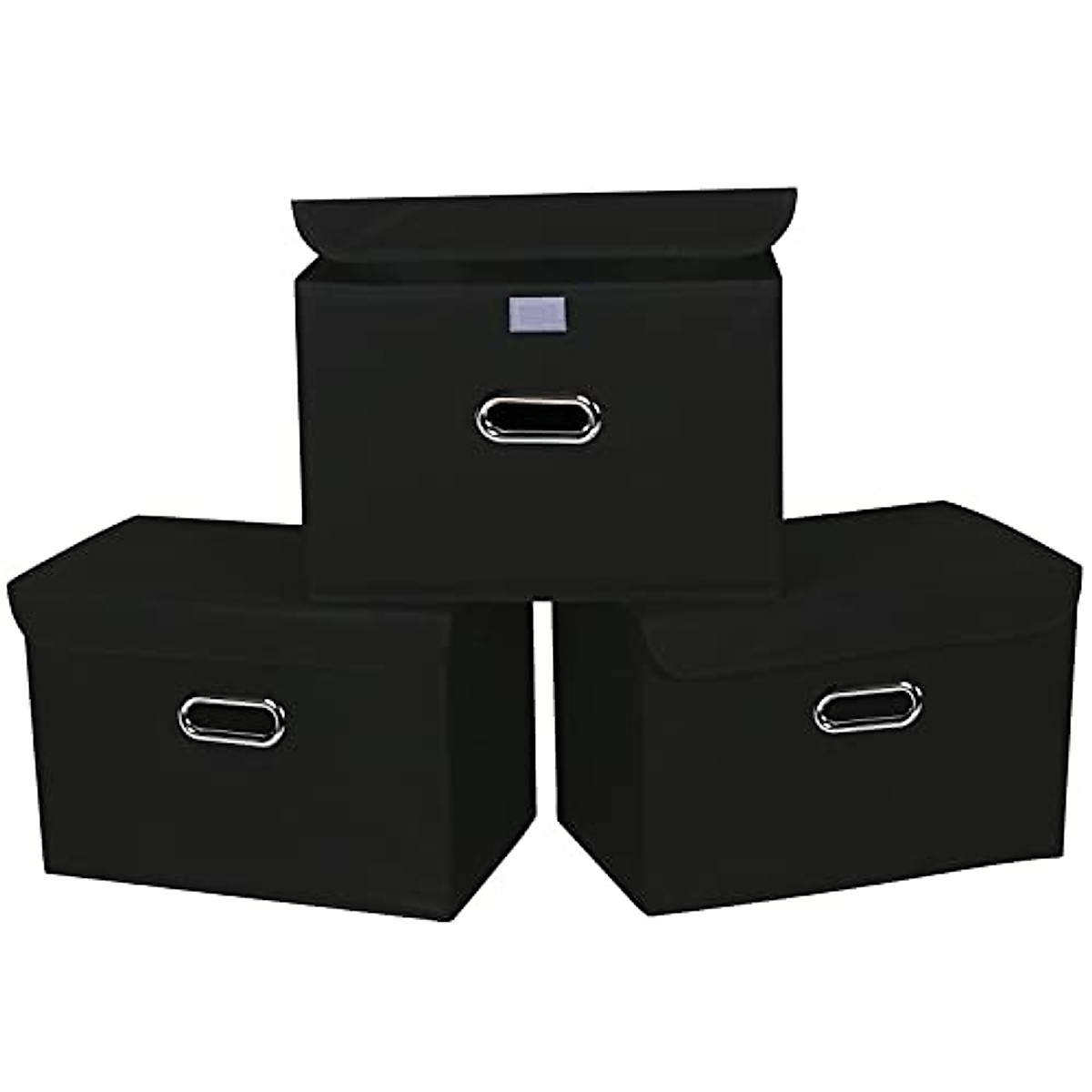 DABEACT Foldable Fabric Storage Cube Bins with Lids collapsible storage bins basket Closet Organizers with Handles for Home ,Storage Boxes for Organizing,3 Pack,(Black)