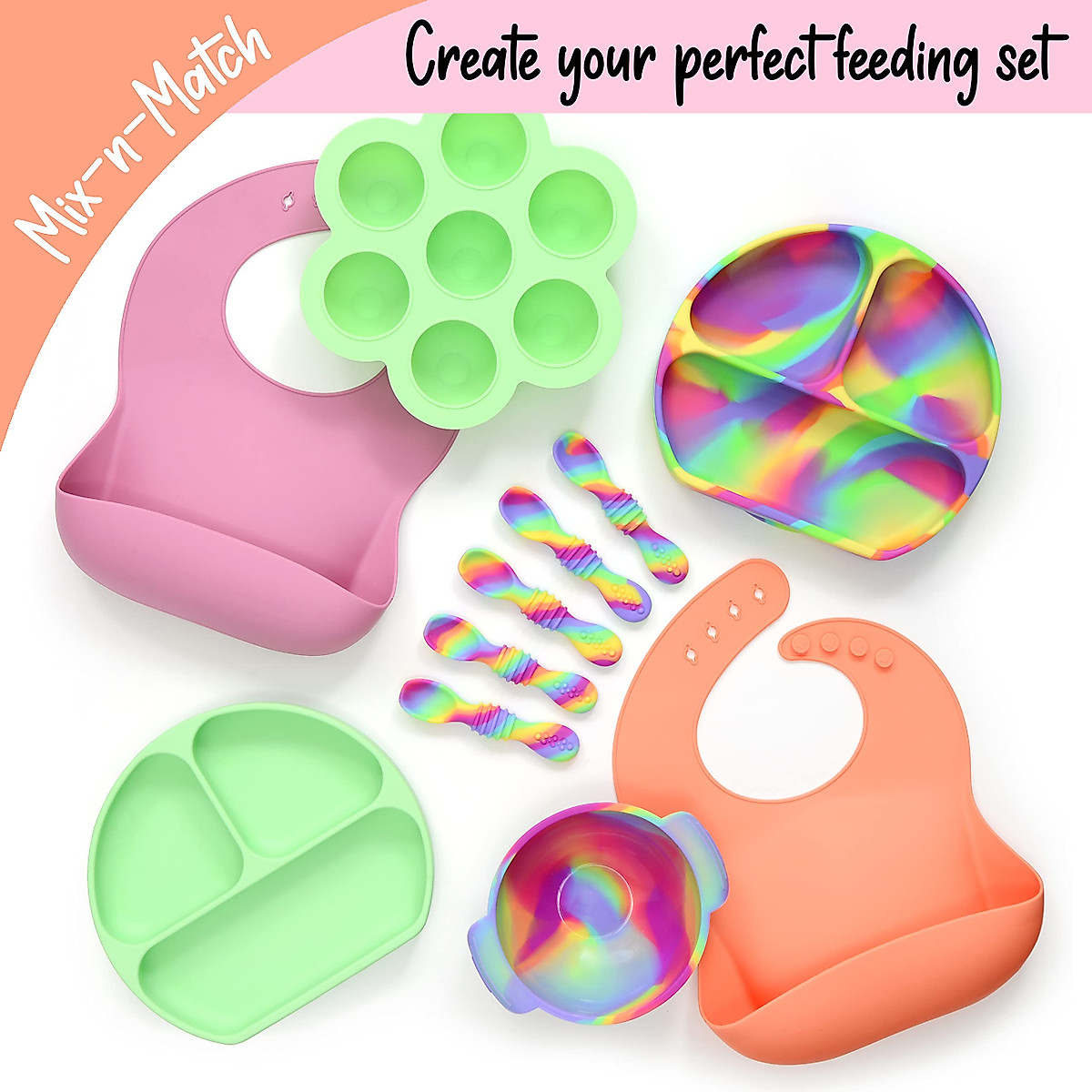 PrimaStella Unbreakable Silicone Non-Slip Plate and Chew Spoon Set for Babies and Toddlers