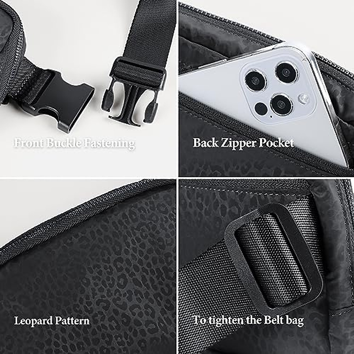 ODODOS Unisex Mini Belt Bag with Adjustable Strap, Pattern Small Fanny Pack for Workout Running Traveling Hiking, Black, Leopard