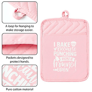 GROBRO7 6Pcs Cotton Oven Mitts Pot Holders Funny Women Resistant Hot Pads Machine Washable Microwave Gloves with Hanging Loop Pocket Potholder for Kitchen Baking Cooking GrillingPink