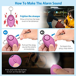 AMIR Safety Keychain Set for Women and Kids, 10 Pcs Safety Keychain Accessories, Keychain Set for Girls with Safe Sound Personal Alarm, No Touch Door Opener, Whistle and Pom, Purple