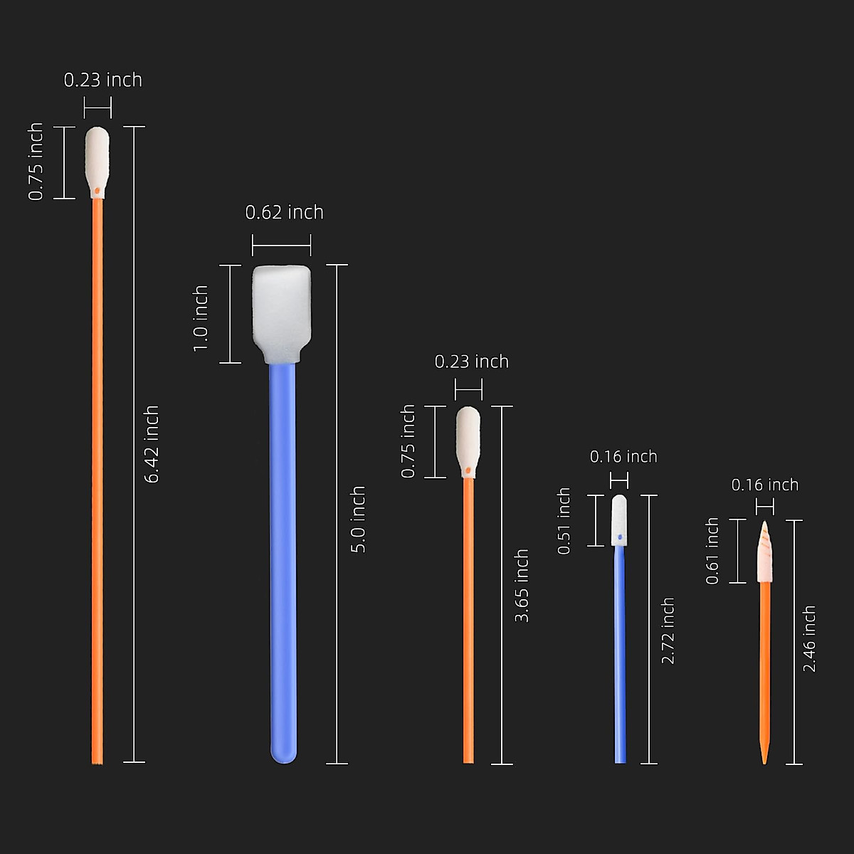 Wellgler's 6.42'' Gun Cleaning Swabs, Long swabs,Microfiber Foam swabs(200pcs)