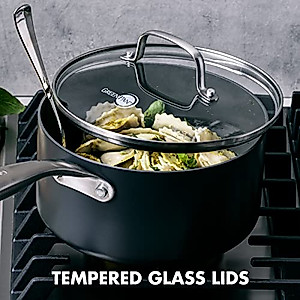 GreenPan Canterbury Hard Anodized Healthy Ceramic Nonstick, 3.25QT Saucepan Pot with Lid, PFAS-Free, Dishwasher Safe, Oven Safe, Black