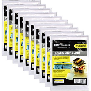 King Origin Plastic Drop Cloth, 10 Piece Drop Cloth for Painting, 9x12 Feet, Waterproof and Dust-Proof Clear Cloth, Paint Tarps Drop Cloth for Furniture Cover