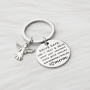 KUIYAI Drive Safe Gift I Love You Mom Keychain Mother Gift Driving Safety Gift Guardian Angel(drive safe mom)