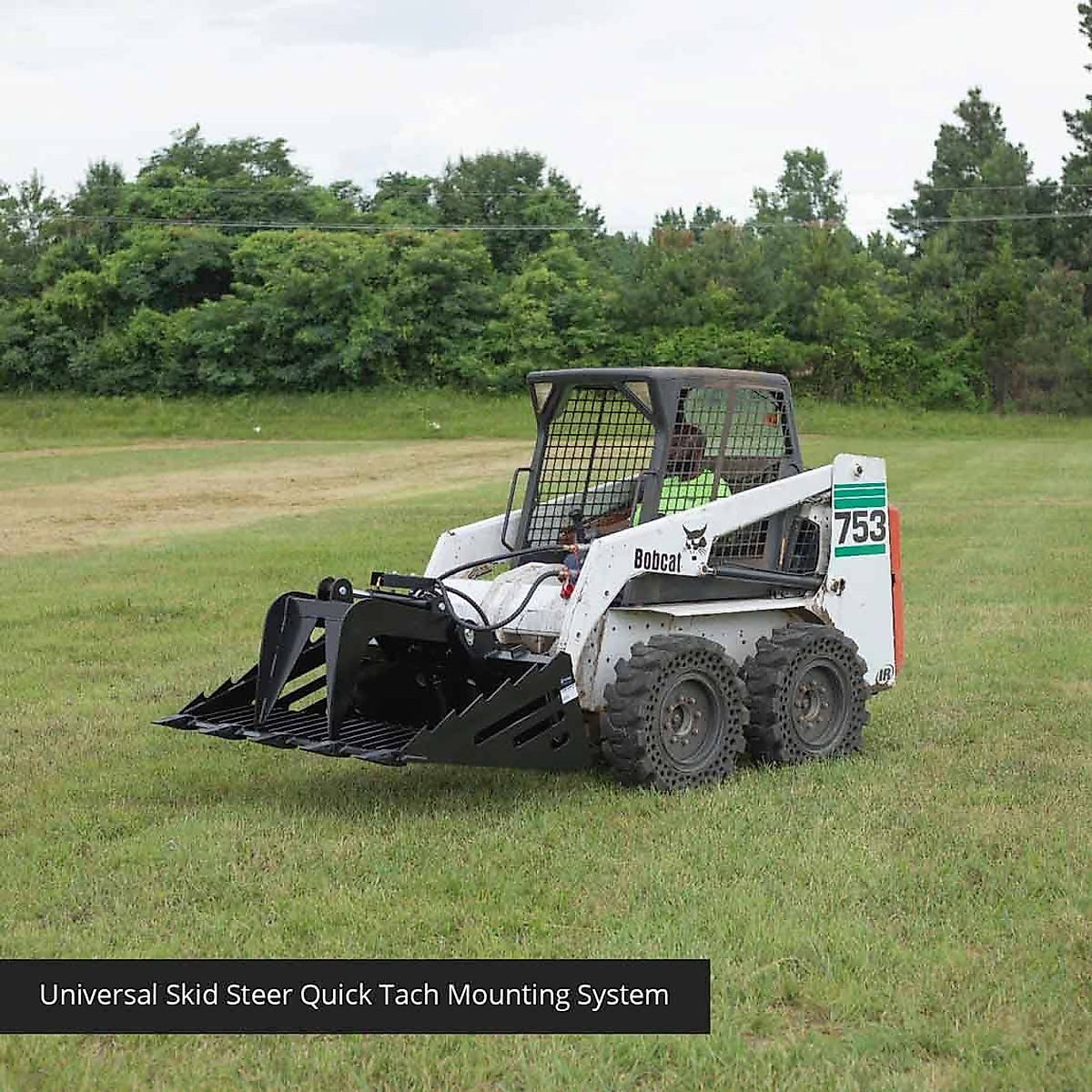 Titan Attachments 60-in Fine Grade Rock Grapple Skeleton Rake with Teeth, Universal Skid Steer Quick Tach