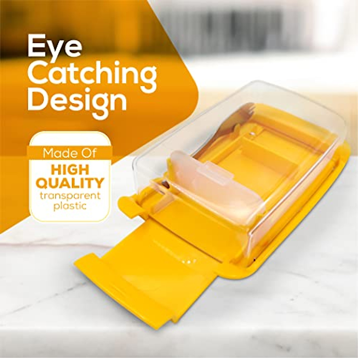 izoi-Plastic Butter Dish with Lid for Countertop and Refrigerator - Butter Keeper, Holder, Tray, Container and Storage Set with Flip-Top, Wide, Small, Covered Design, Food Safe, Dishwasher Safe