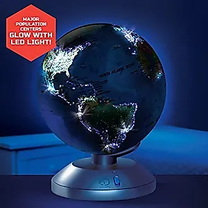 Discovery Kids 2-in-1 World Globe LED Lamp w/Day & Night Modes, STEM Geography Map Educational Toy for Children, Solar System, Light Up Cities and Countries, Rotating w/Display Stand