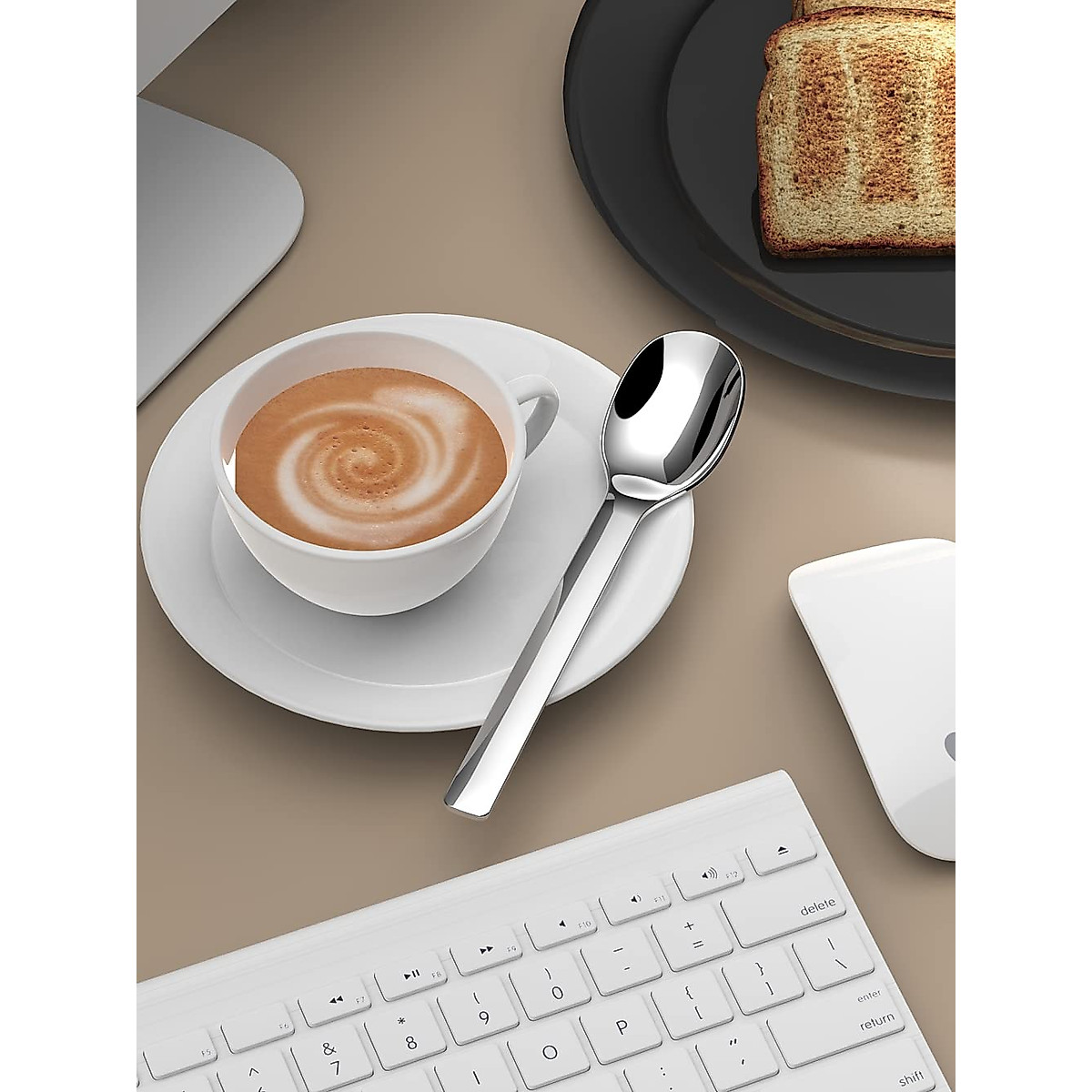 Krihan Demitasse Espresso Spoons, Mini Coffee Spoon Set of 6, 18/10 Stainless Steel Teaspoons, 5.43-Inch Small Spoons for Dessert, Tea & Coffee, Dishwasher Safe