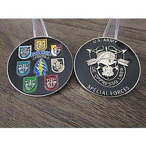 Oneworldtreasures United States Army Special Forces Group Airborne SFG A Green Berets Skull Challenge Coin