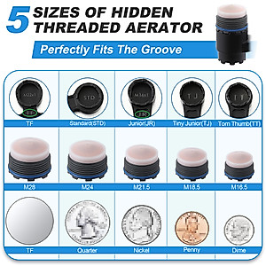 Enhon 13 in 1 Faucet Aerator Removal Tool, Metal Aerator Key Wrench for Hidden TF, TJ, TT, JR, STD and Cut Edge/Round Aerator with Housing M16 M18 M20 M22 M24 M28 (Black Mist)