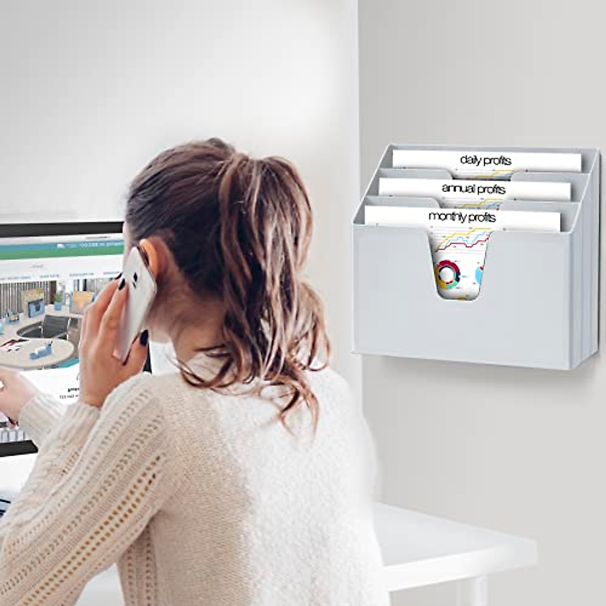 Acrimet Horizontal Triple File Folder Holder Organizer (White Color)