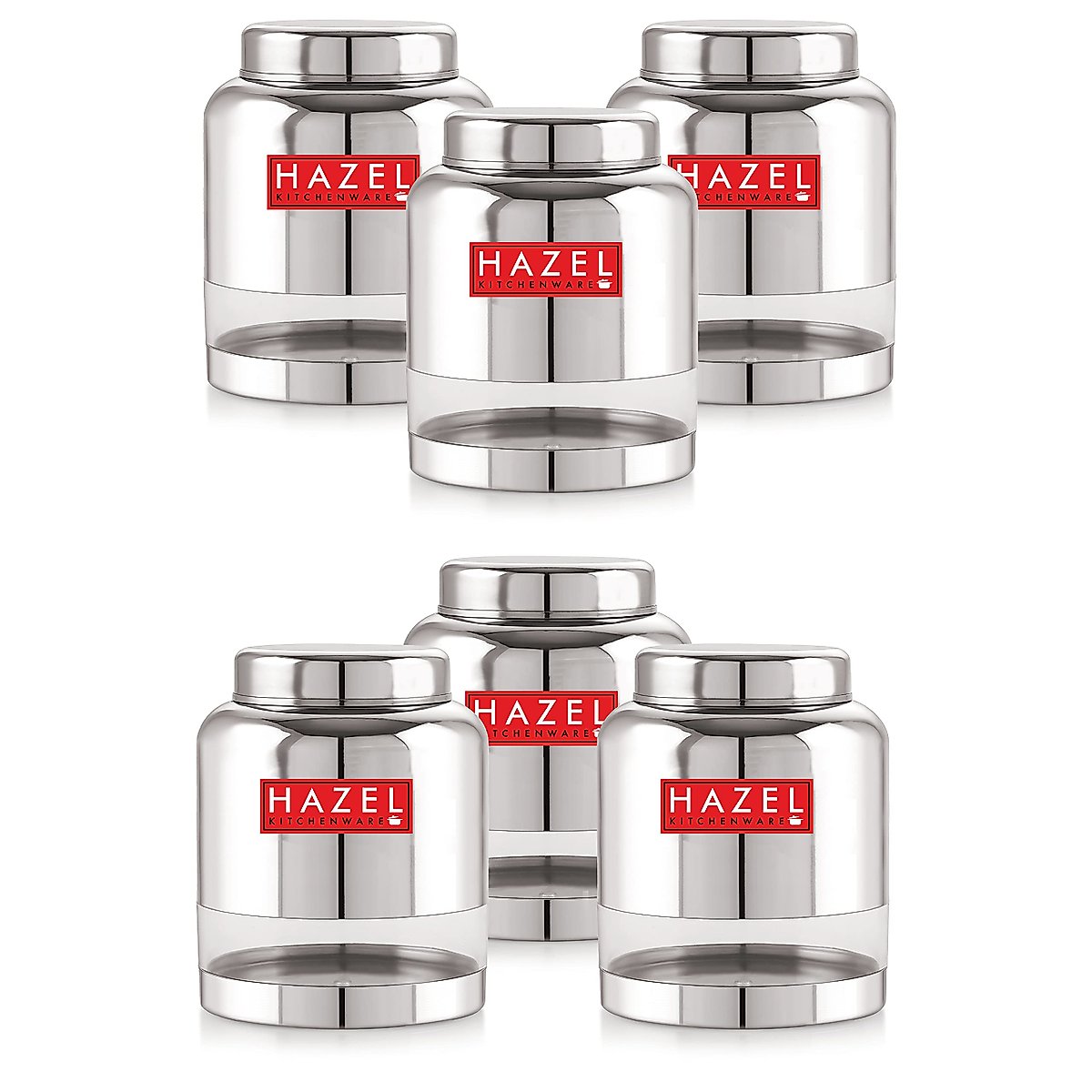 HAZEL Stainless Steel Kitchen Containers I Barni shape Container Set of 6, 2000 ml each with Airtight Lid | Multipurpose Storage Box for Kitchen Containers Set with Glossy Finish