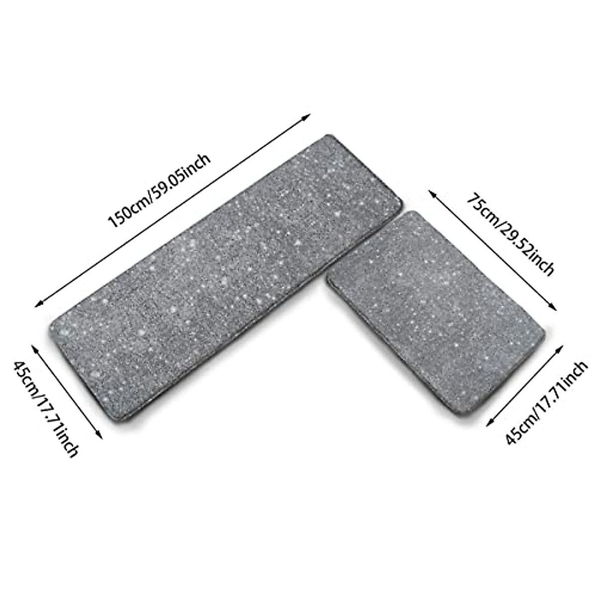 Silver Glitter Sparkles Kitchen Rugs Set Water Absorb Microfiber Non-Slip Kitchen Rug Bathroom Mat Doormat Carpet for Laundry