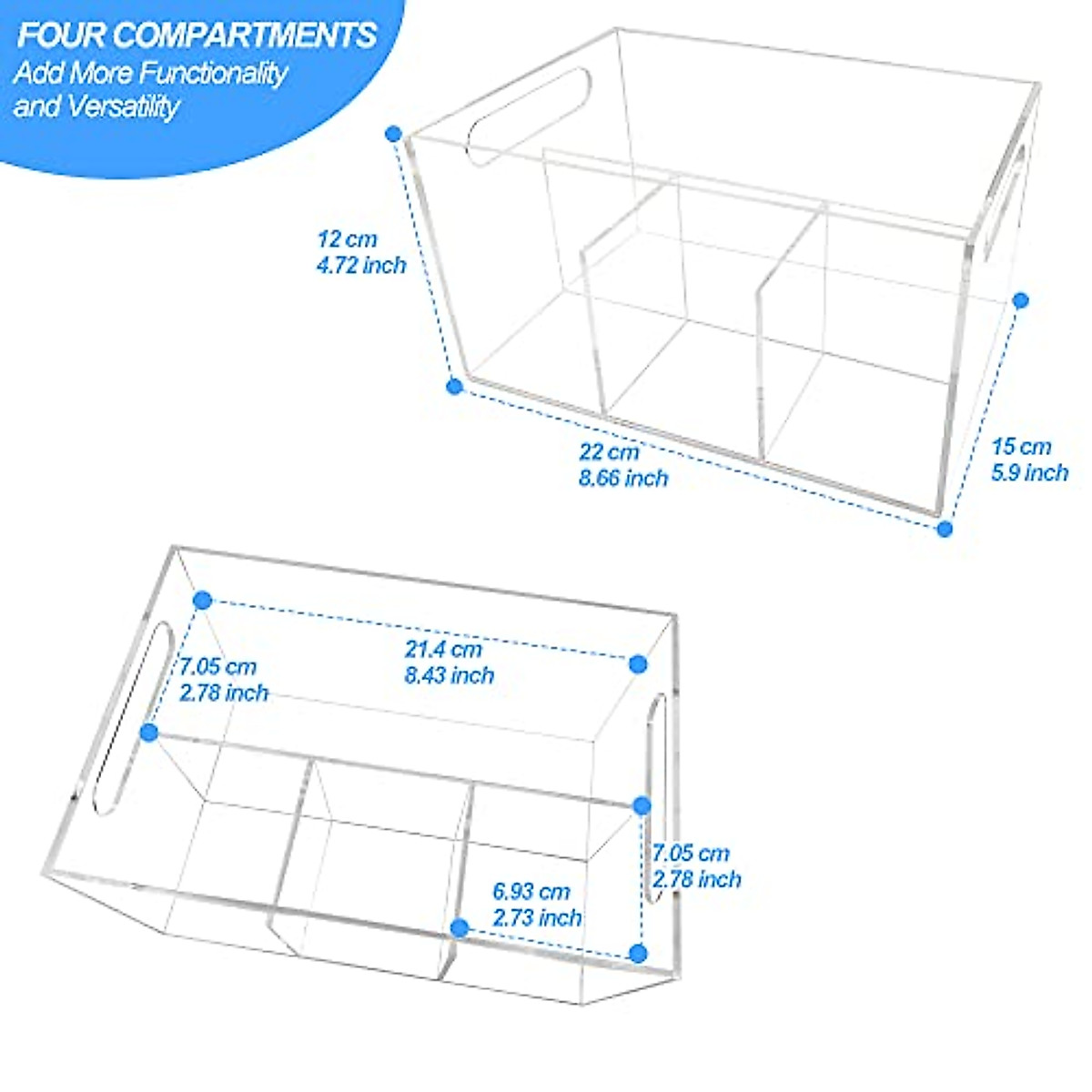 ChengFu Acrylic Utensil Caddy, RV Utensil Caddy, Silverware, Napkin Holder, and Condiment Organizer, 4 Compartments, Organizes Forks, Knives, Spoons, Plates & more, Ideal for Kitchen, Dining, Picnics