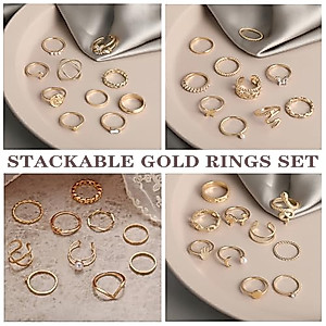 YEEZII 68 Pcs Gold Knuckle Rings Set for Women, Stackable Rings Boho Joint Finger Midi Rings Silver Hollow Carved Crystal Stacking Rings Pack