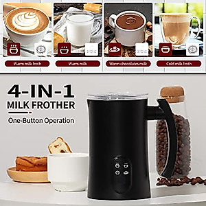Milk Frother, 4-in-1 Electric Milk Frother and Steamer with Upgraded Motor, Auto Shut-off Hot & Cold Milk Steamer and Frother with Temperature Control for Coffee, Latte, Matcha, Cappuccino (Black)