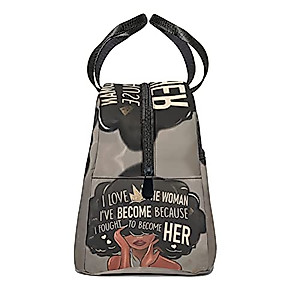 Racigomr African American Girl Lunch Bag Reusable Black Girl Magic Lunch Box Portable Tote Bag for Women Travel Hiking Work Gifts