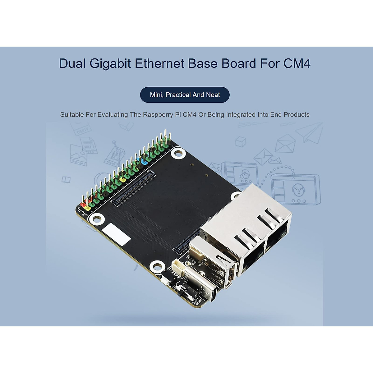 Mini Dual Gigabit Ethernet Base Board for Raspberry Pi Compute Module 4 CM4, Onboard ETH/Micro SD/USB Interfaces, Suitable for Evaluating The Raspberry Pi CM4 or Being Integrated into End Products