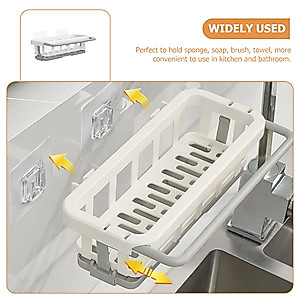 LIFKOME Kitchen Sink Caddy Plastic Retractable Sponge Holder Wall Mount Dish Cloth Hanger Hanging Sink Organizer Rack Basket Soap Rack Brush Holder