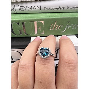 1 3/4 Carat White and Blue Topaz Heart Halo Ring for Women in 14k White Gold Anniversary Promise Ring Size 8 by LeVian