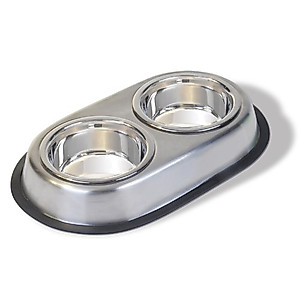 Van Ness Pets Stainless Steel Large Double Dish Dog Food And Water Bowl, 64 OZ, Wide No-Tip Base