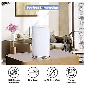 mini humidifier for bedroom Colorful Cool Mist Humidifier 350ML Personal Desktop Humidifiers with Night Light Jelison Auto Shut-Off, 2 Mist Modes,Super Quiet, for Home,Office, Yoga,White