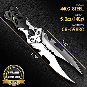 MADSABRE Bundle of 2 Items - Dual Blade Pocket Knife - Japanese Samurai Tanto Fixed Blade Katana - Perfect for Outdoor Hunting Survival Camping EDC Camping Hiking, Unique Gifts for Men