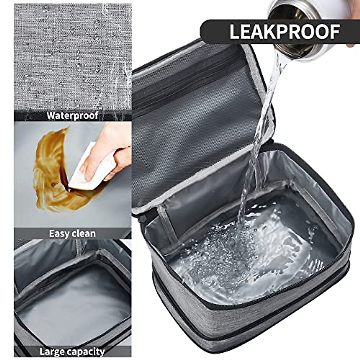 Lunch Bag For Men & Women,Expandable Bag For Lunch Box,Canvas Small Lunch Bag With Handheld Insulated Lunch Bag,11 * 7 Inch Suitable for age 6+ Cold/Warm For 6 Hours,Grey Adult Lunch Bags